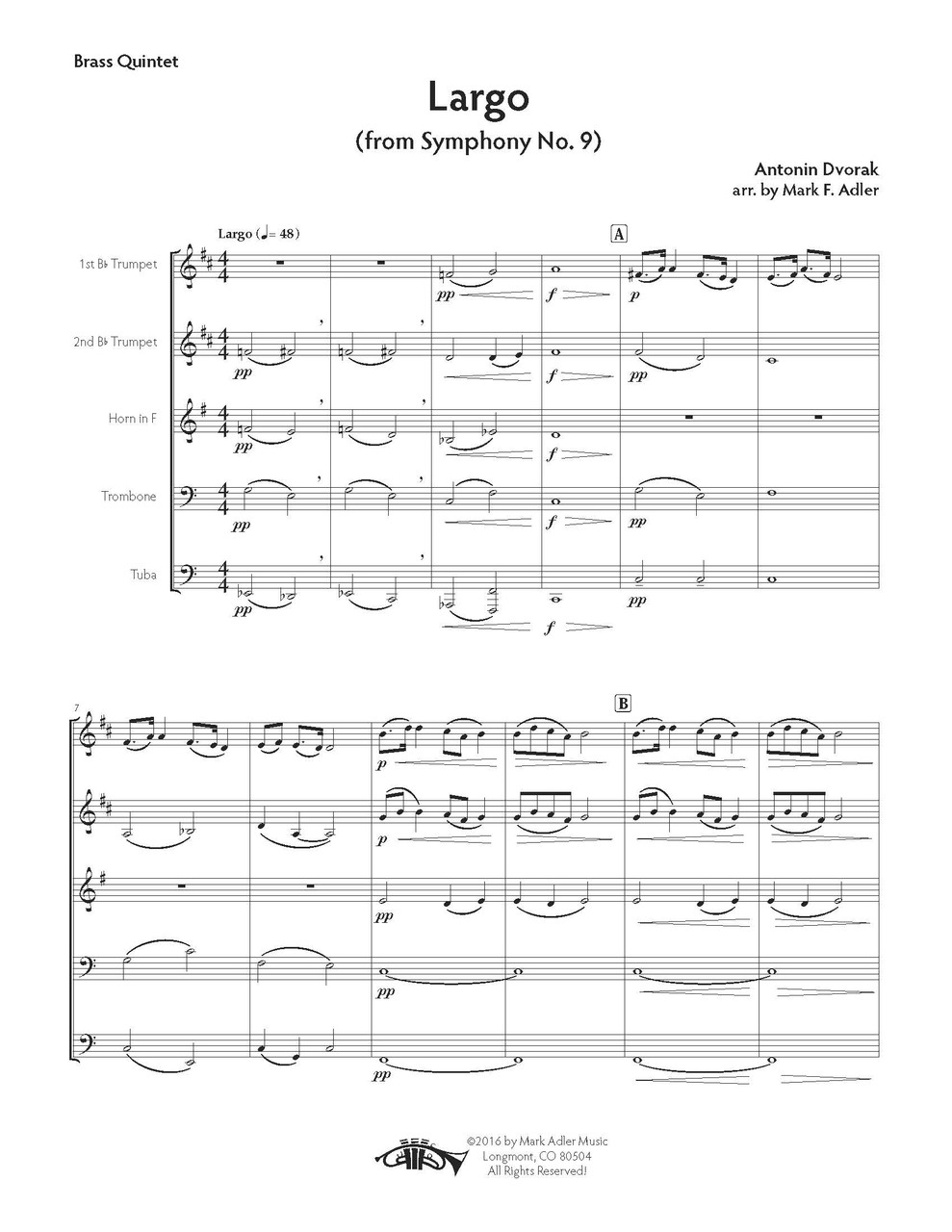 Largo (from Symphony No. 9) for Brass Quintet (Dvorak/arr. Adler)