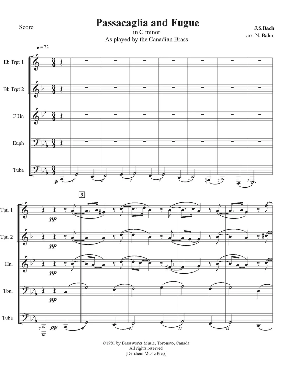 Passacaglia and Fugue in C minor for Brass Quintet