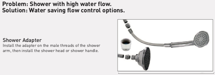 Shower adapter with water saving flow controllers