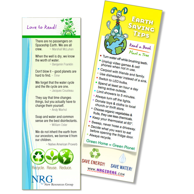 Earth day Bookmark with Water, energy & earth Saving Tips | Go Green ...