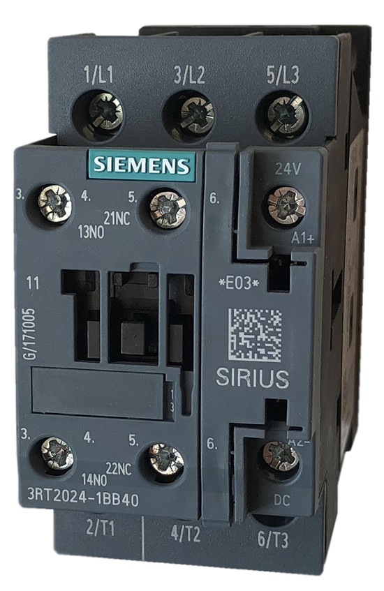 Siemens Sirius 3RT2024-1BB40 3 pole 12 AMP 24 volt DC contactor