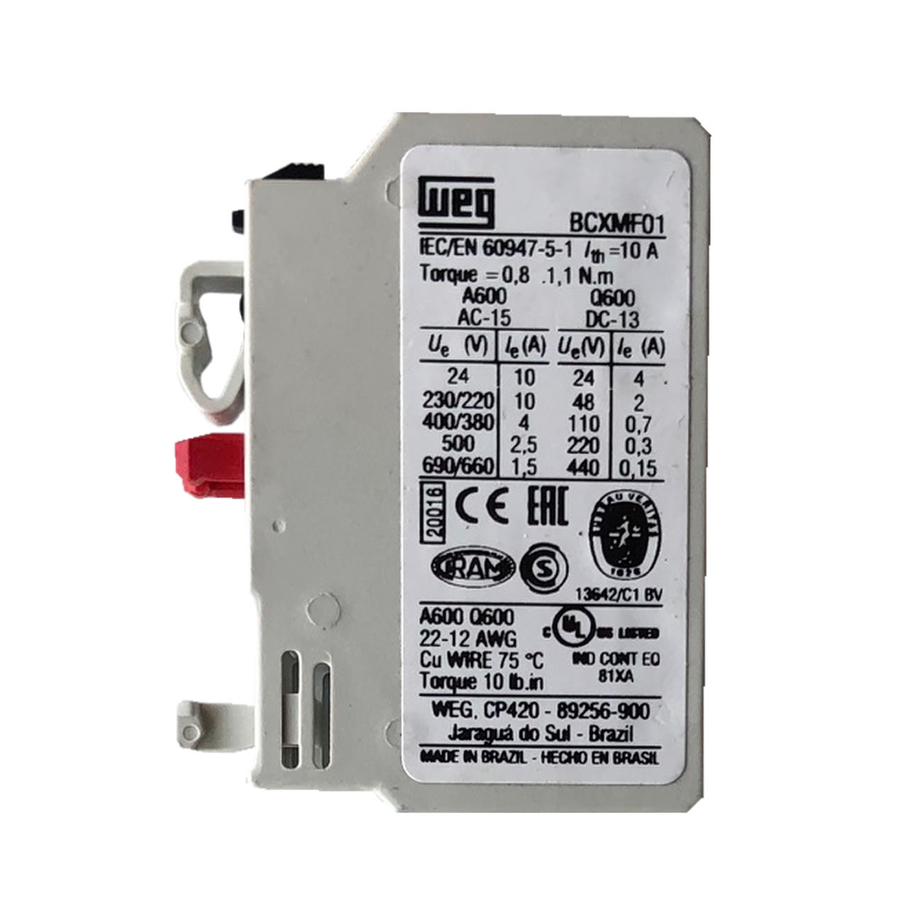 WEG BCXMF01 Auxiliary Contact Block | Kent Electrical Supply