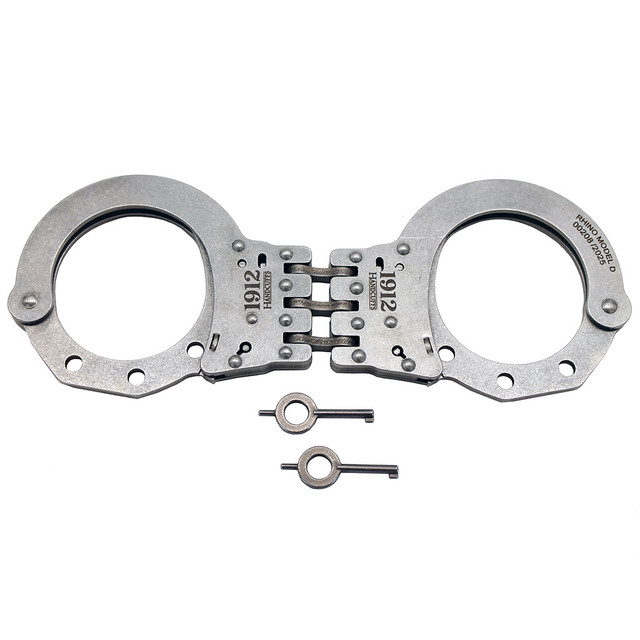 1912 Rhino Heavy Duty Hinged Stainless Steel Handcuffs, Dual Keyways