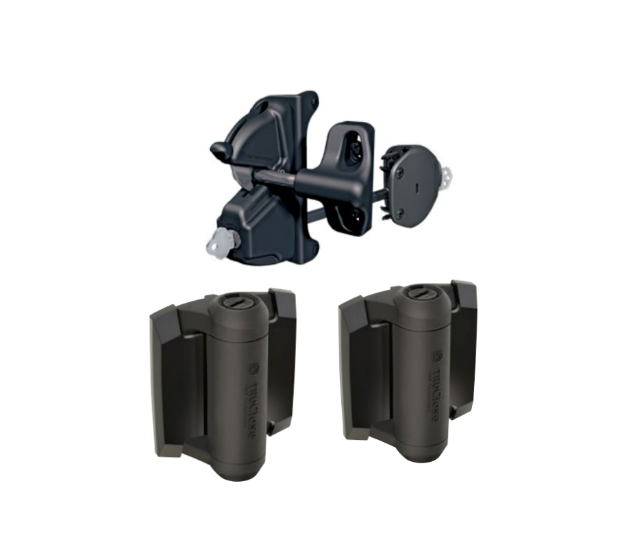 Lockable Latch And Self-Closing Hinge Kit in Black