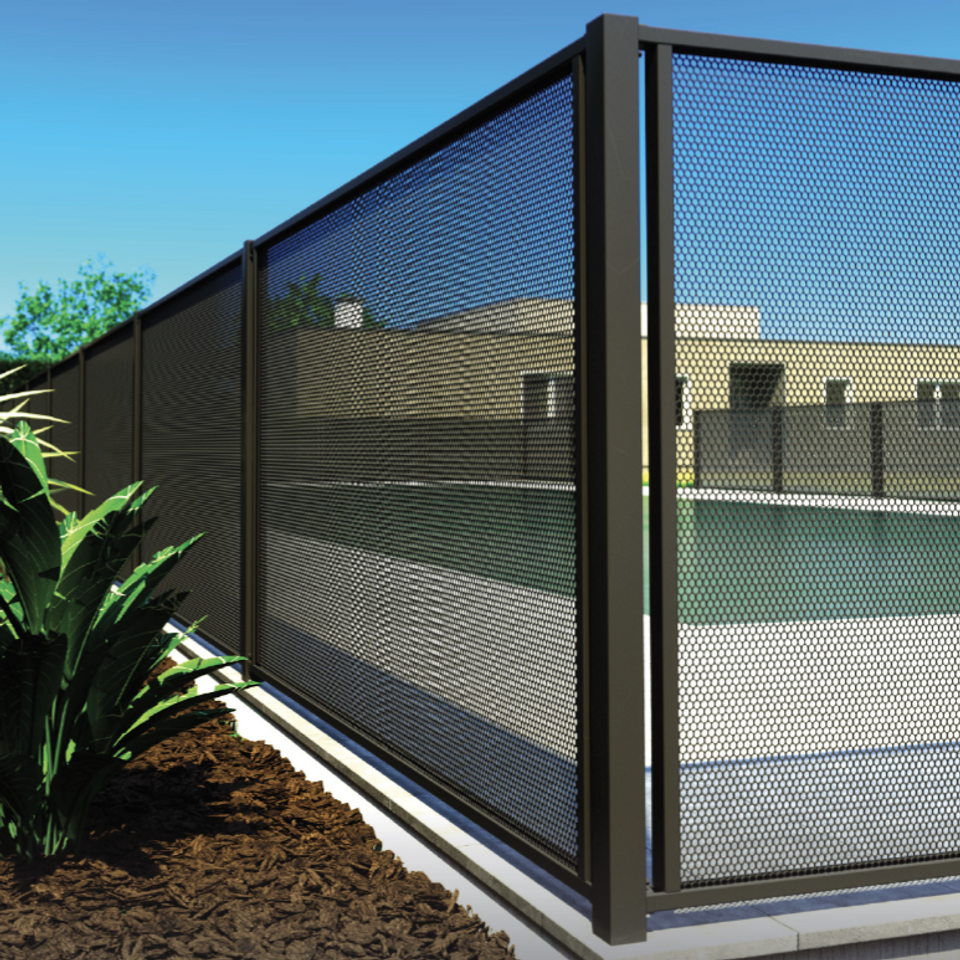Perforated Pool Fence Panel In Black Complete Set