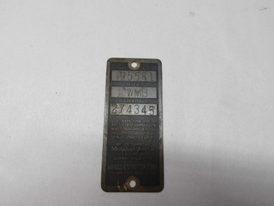 Briggs WMB Serial # Tag