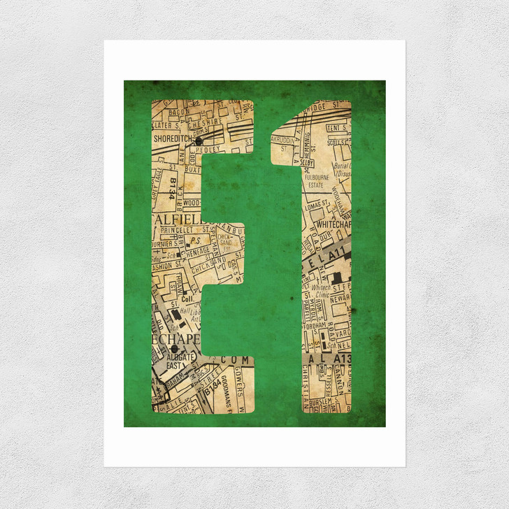 E1 Postcode Map - Art Print by Indieprints - East End Prints
