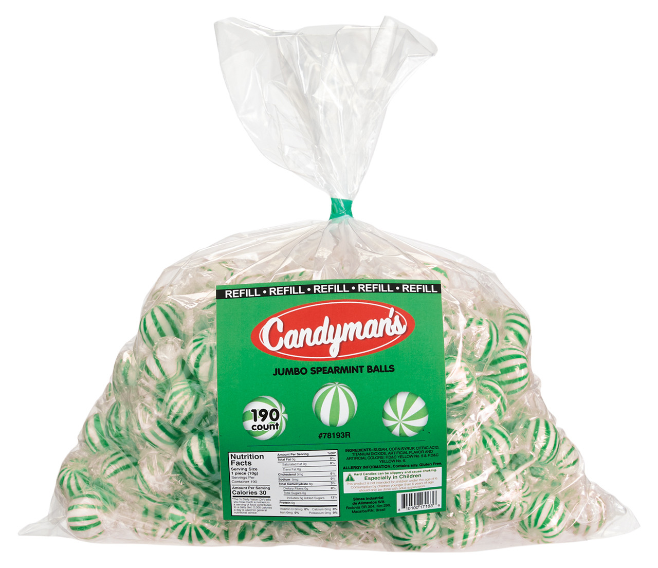 Spearmint Candy Balls Jumbo MINT Balls 200 Count Candy Cane Sugar