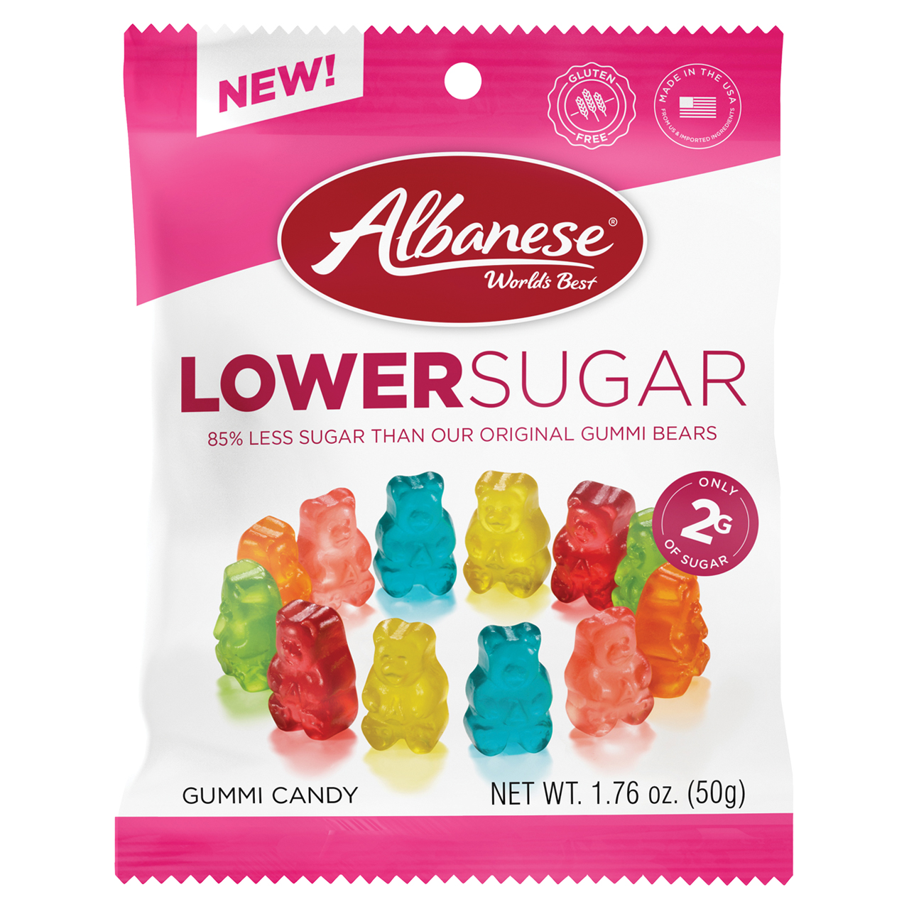 Albanese Lower Sugar 6 Flavor Gummi Bears - 1.76 Ounce Bags - 12ct Box