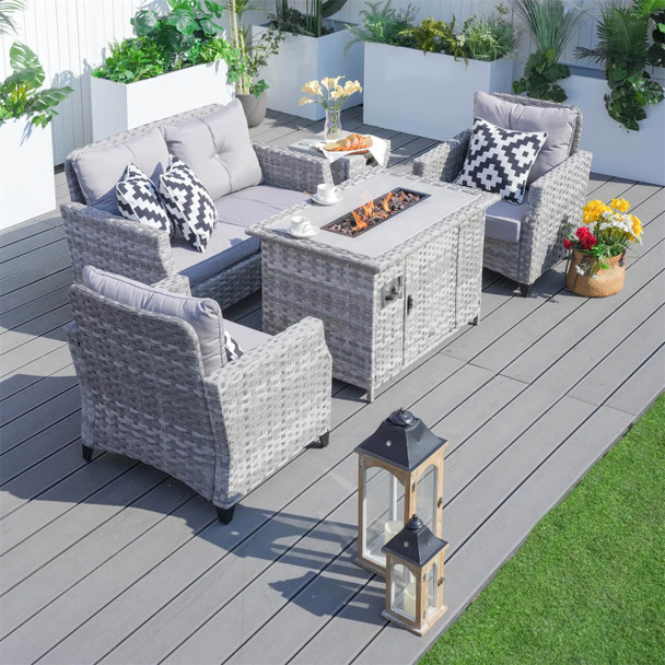 4 Seats Gray Patio Fire Pit Set PAF 1801 GR