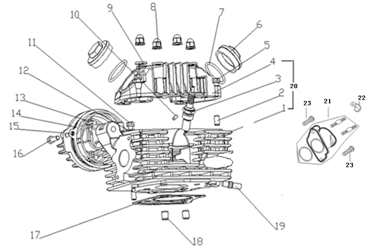 Kayo T4 230 Head assembly with valves - Whygostock.com