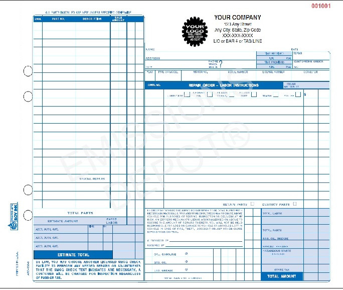 Automotive Invoices | Auto Shop Supplies | Automotive Forms - Emissions ...