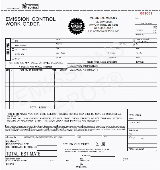 Automotive Invoices | Auto Shop Supplies | Automotive Forms - Emissions ...