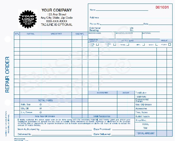ARO-666-3 Automotive Repair Work Order Invoice | 3 Part Carbon Copy