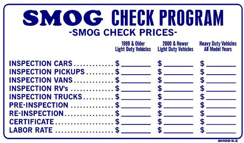 Sign Smog Check Prices (13in x 24in) | Emissions Depot