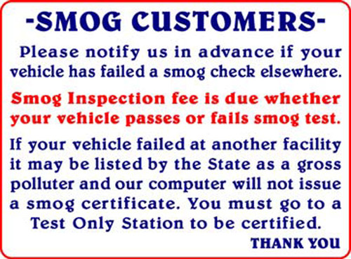 Sign - Notify if vehicle has failed...Smog Fee is due (18in x 24in ...