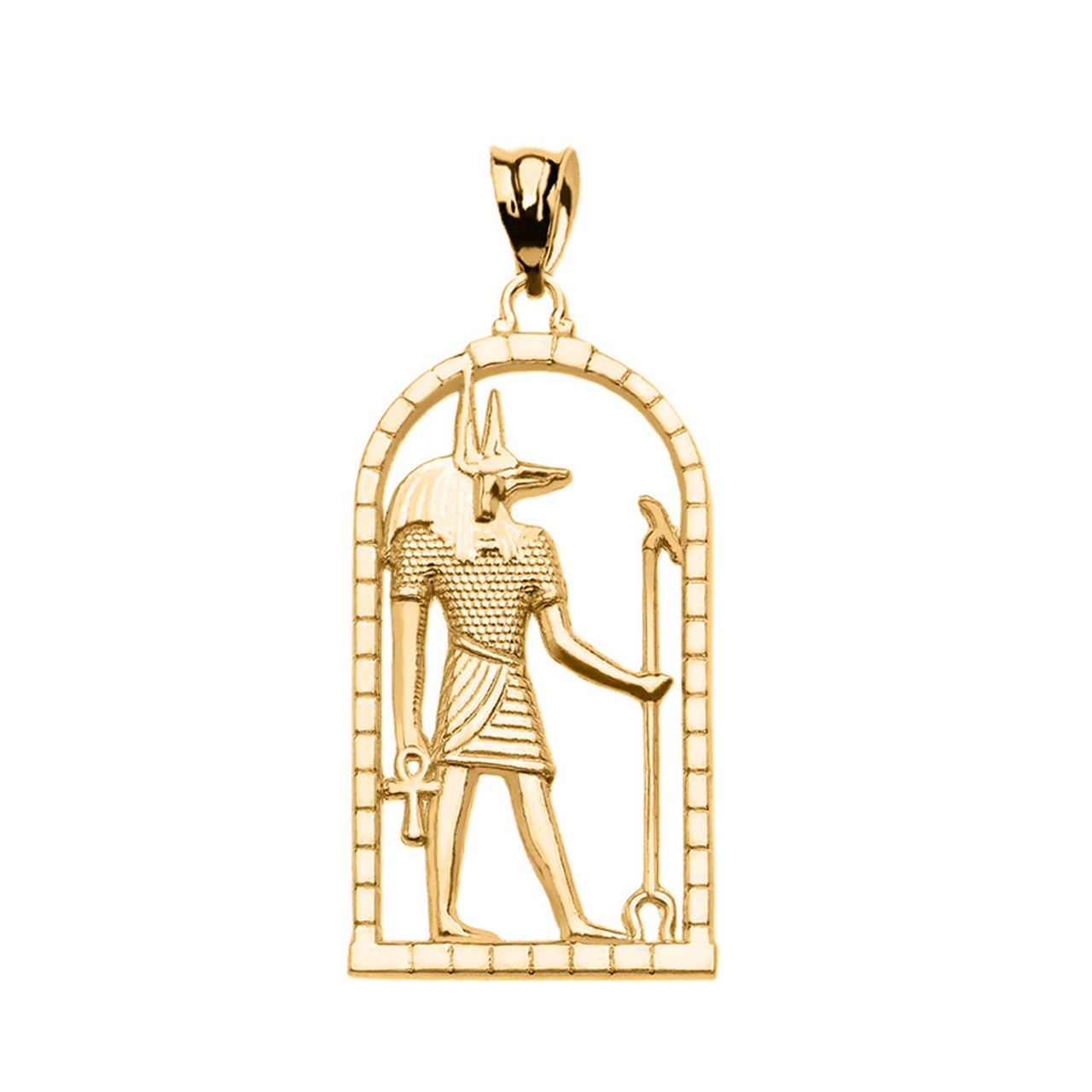 Gold Egyptian Anubis Pendant Necklace Available in Yellow Rose White Gold