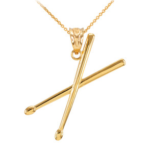 Gold 3D Drum Sticks Pendant Necklace | Factory Direct Jewelry