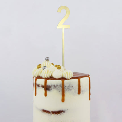 Number 2 Mirror Gold Cake Topper With Stick - The Cake Mixer