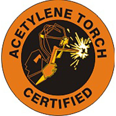 SGHM102 "ACETYLENE TORCH CERTIFIED" hard hat sticker, 25/pk