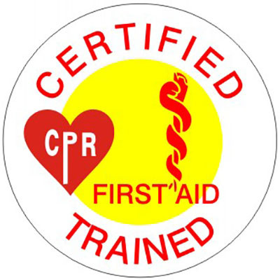 SGHM35 "CERTIFIED CPR/FA TRAINED" hard hat sticker, 25/pk