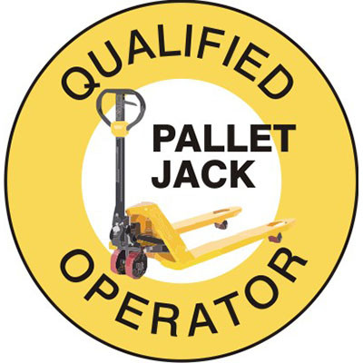 SGHM138 "QUALIFIED PALLET JACK OPERATOR" hard hat sticker, 25/pk