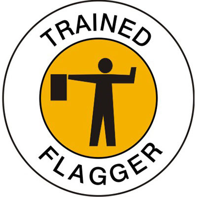 SGHM144 "TRAINED FLAGGER" hard hat sticker, 25/pk