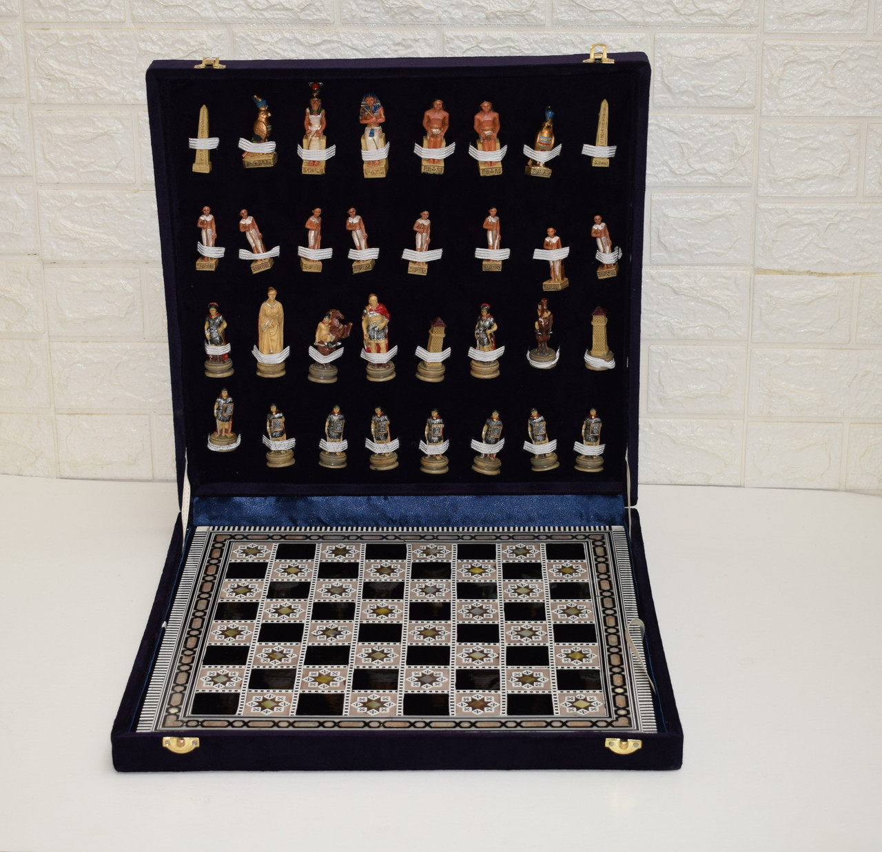 Egyptian Vs Roman Chess Game Handmade Mother Of Pearl Inlaid Wooden