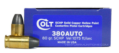 Colt .380 ACP 80gr Solid Copper HP Ammo - 20 Rounds - Ventura Munitions