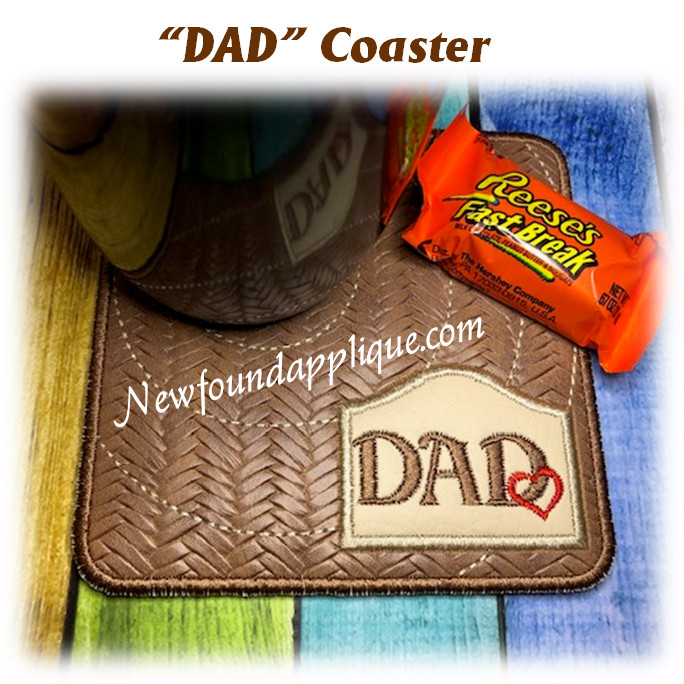 In The Hoop Dog Dad Coaster Embroidery Machine Design