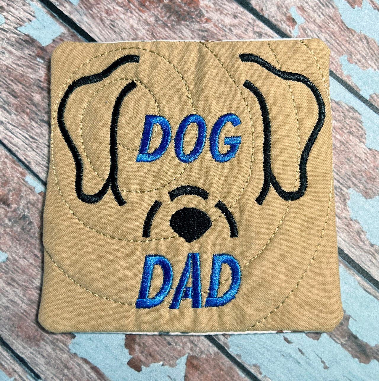 In The Hoop Dog Dad Coaster Embroidery Machine Design