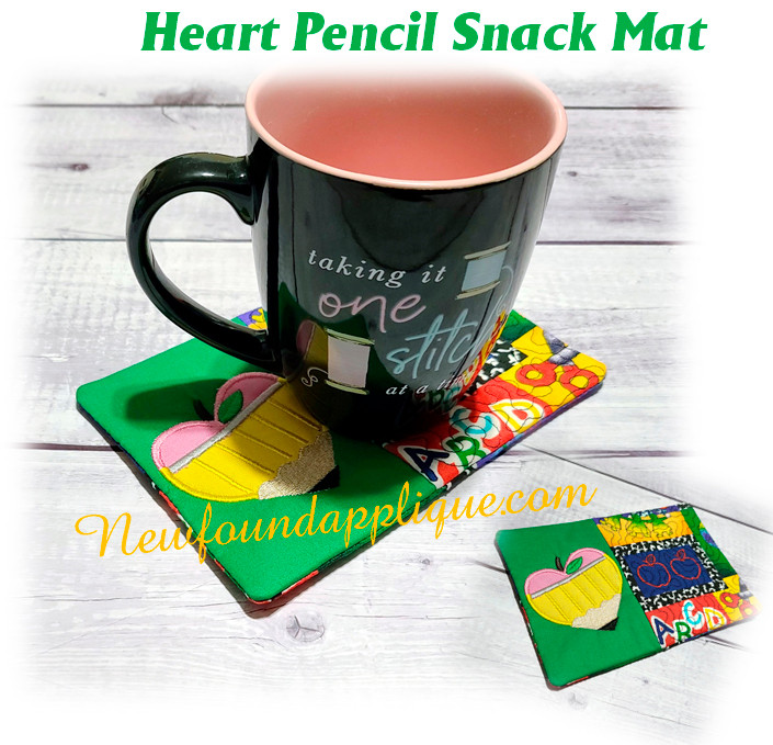 Heart Apple Pencil Snack Mat | Embroidery Machine Design