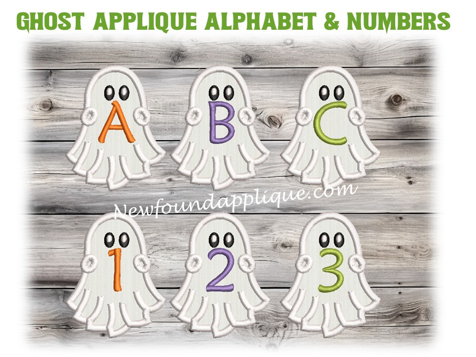 Ghost Applique Letters Embroidery Machine Design Set
