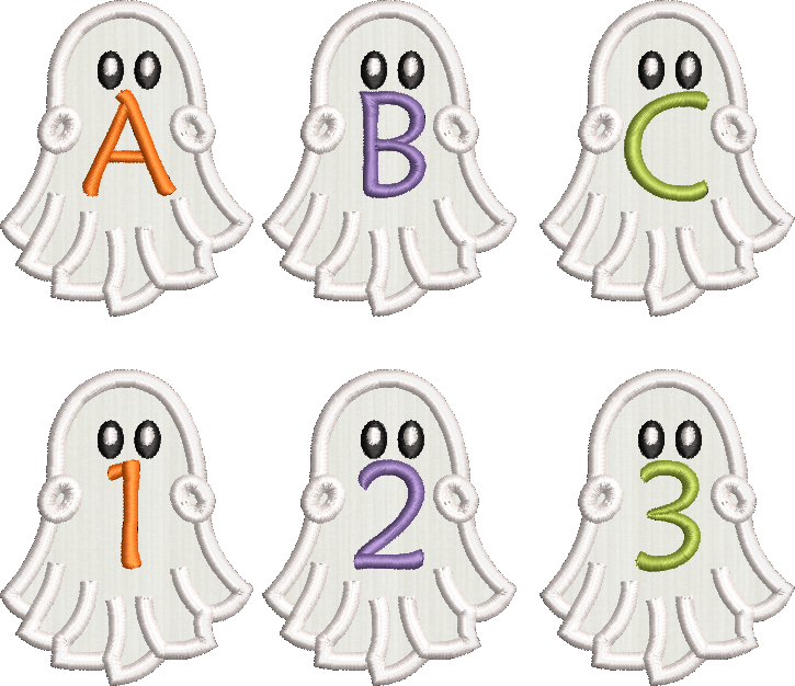 Ghost Applique Letters Embroidery Machine Design Set