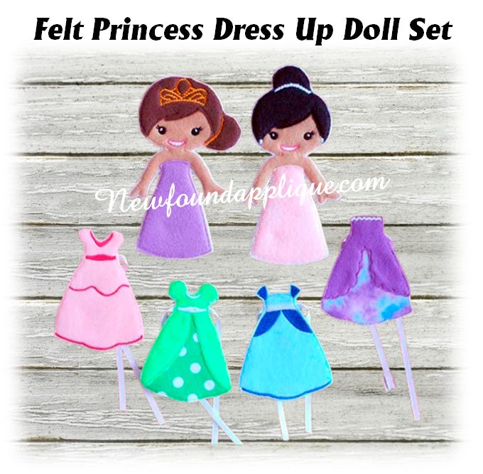 Felt Princess Dress Up Doll ITH Design Set Embroidery Design