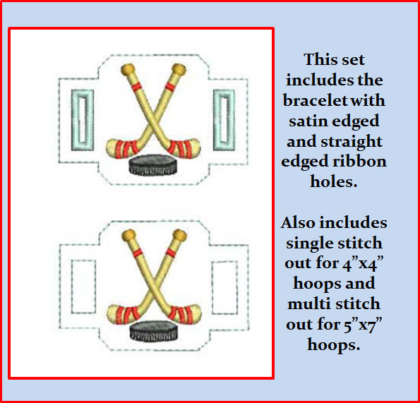 In The Hoop Ribbon Slide Bracelet Hockey Sticks and Puck Embroidery ...
