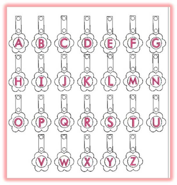 In The Hoop Floral Alphabet Key Fob Embroidery Machine Design Set ...