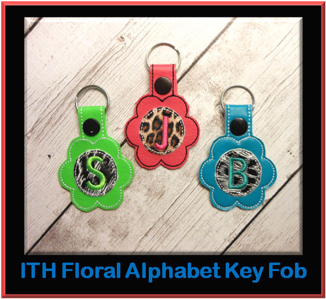 In The Hoop Floral Alphabet Key Fob Embroidery Design Set