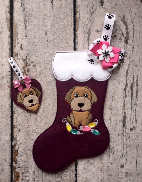 In The Hoop Labradoodle Stocking And Heart Ornament Embroidery Machine ...