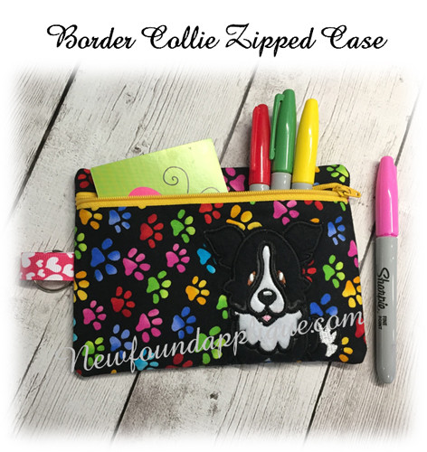 In The Hoop Border Collie Zipped Case Embroidery Machine Design ...