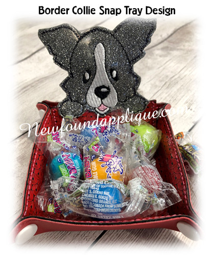 In The Hoop Border Collie Peeker Snap Tray Embroidery Machine Design ...