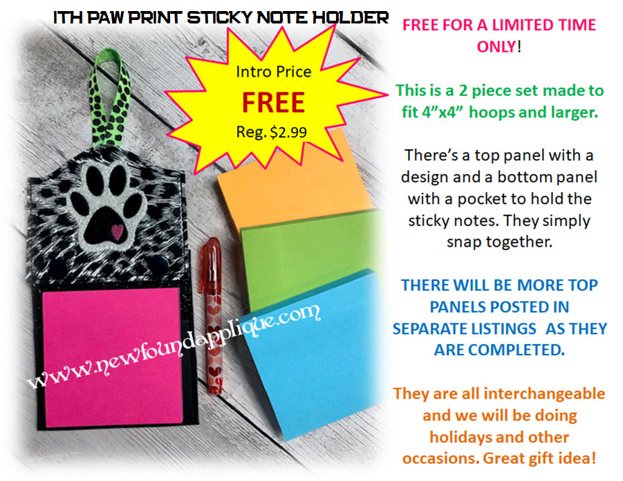 Paw Print Sticky Note Holder Embroidery Design | In The Hoop