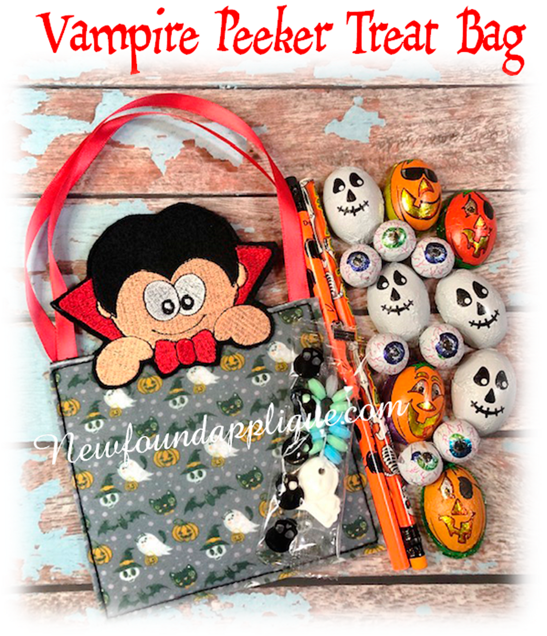 In The Hoop Vampire Peeker Treat Bag Embroidery Machine Design ...