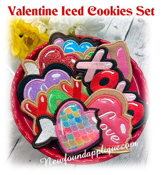 Iced Valentine Cookies Set Embroidery Machine Design