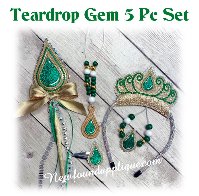 In The Hoop Teardrop Gem Embroidery Machine Design SEt - Newfound Applique