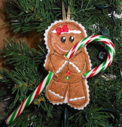 In The Hoop Gingerbread Candy Cane Holder Embroidery Machine Design Set ...