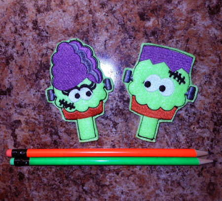 In The Hoop Halloween Pencil Toppers Mr. & Mrs.Frankenstein Embroidery ...