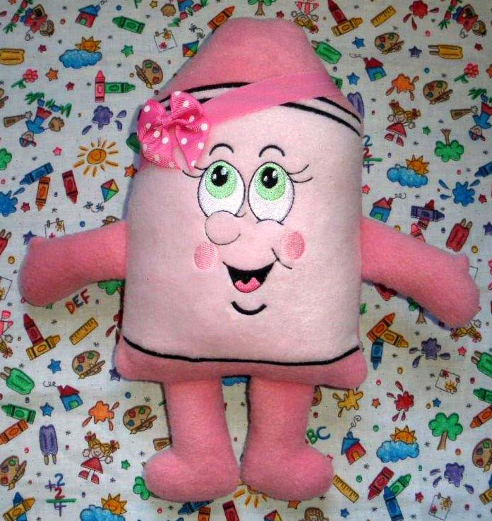 Stuffed Crayon Buddy Girl Embroidery Machine Design