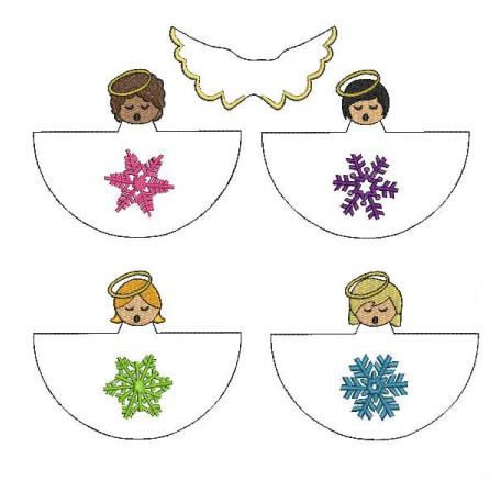 Girl Snowflake Angel Ornament Set Embroidery Designs