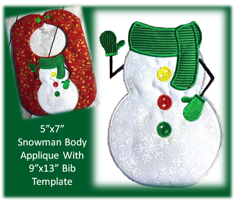 5"x7" Snowman Applique Embroidery Machine Design With 9"x13" Bib ...